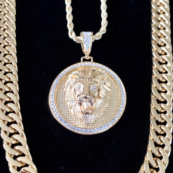 Accessories | Full Set Lion Double Chain Cuban Link 18k Gold | Poshmark